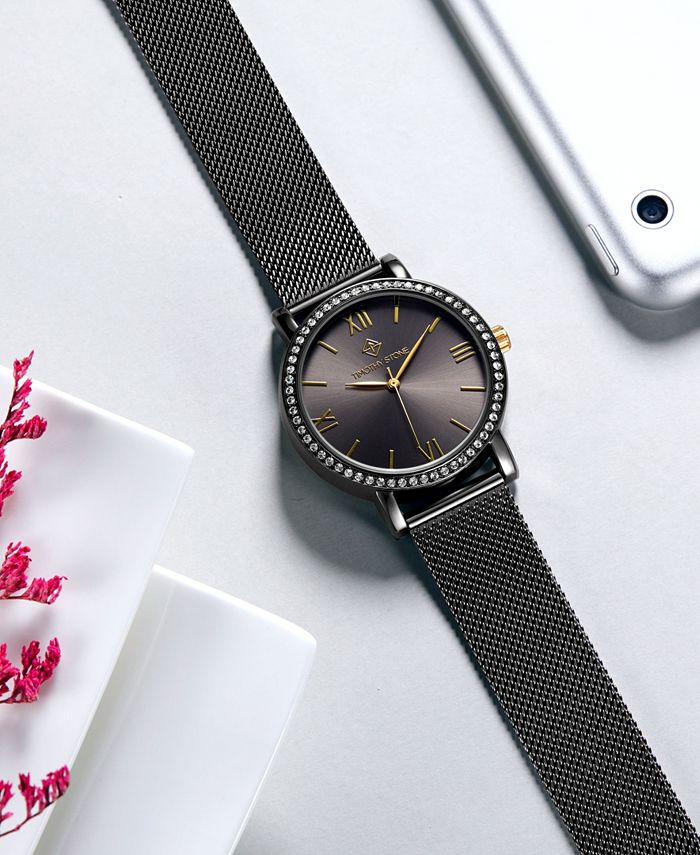 Timothy Stone Women's 'Indio' Minimalist Crystal Accented Mesh Bracelet Watch - Macy's