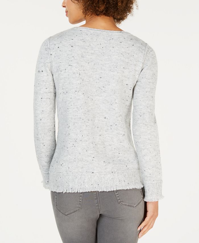 Style & Co Petite Embroidered Frayed Sweater, Created for Macy's - Macy's