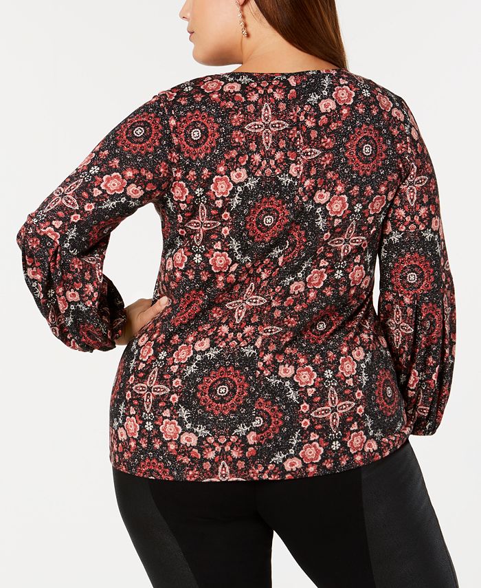 NY Collection Plus Size Printed Keyhole Top - Macy's