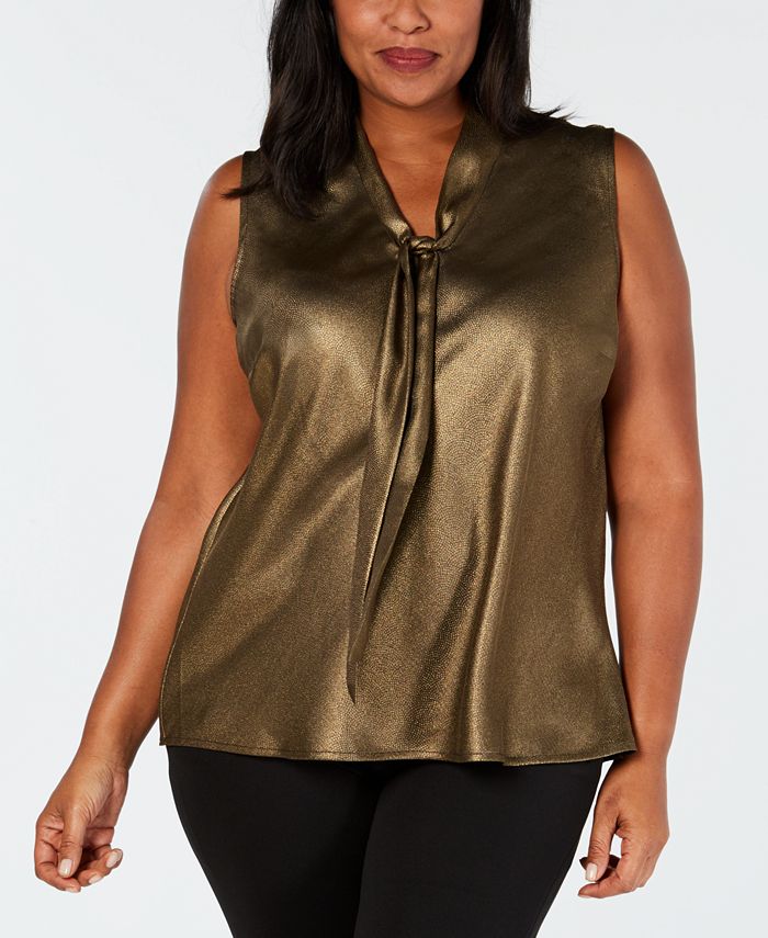 Kasper Plus Size Metallic Tie-Neck Top - Macy's