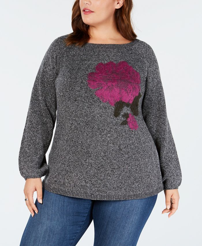 Style & Co Plus Size Jacquard Floral Sweater, Created for Macy's - Macy's