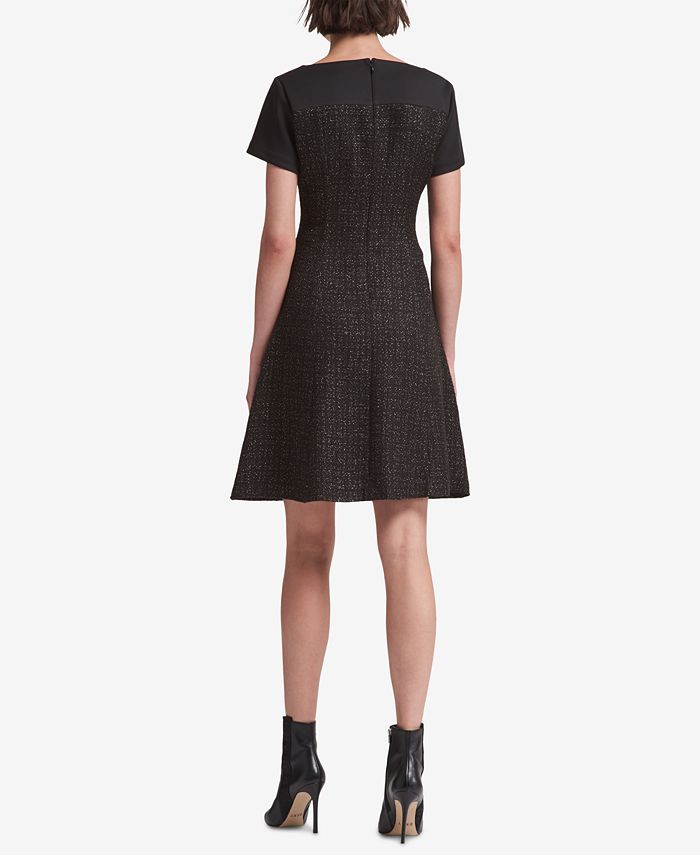 DKNY Mixed-Media Fit & Flare Dress - Macy's