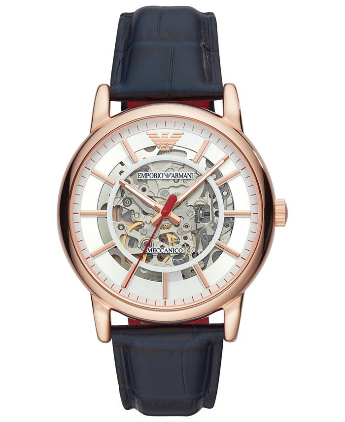 Emporio Armani Men's Blue Leather Strap Watch 43mm - Macy's