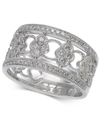Diamond Openwork Floral Band (5/8 ct. t.w.) in 14k White Gold - Macy's