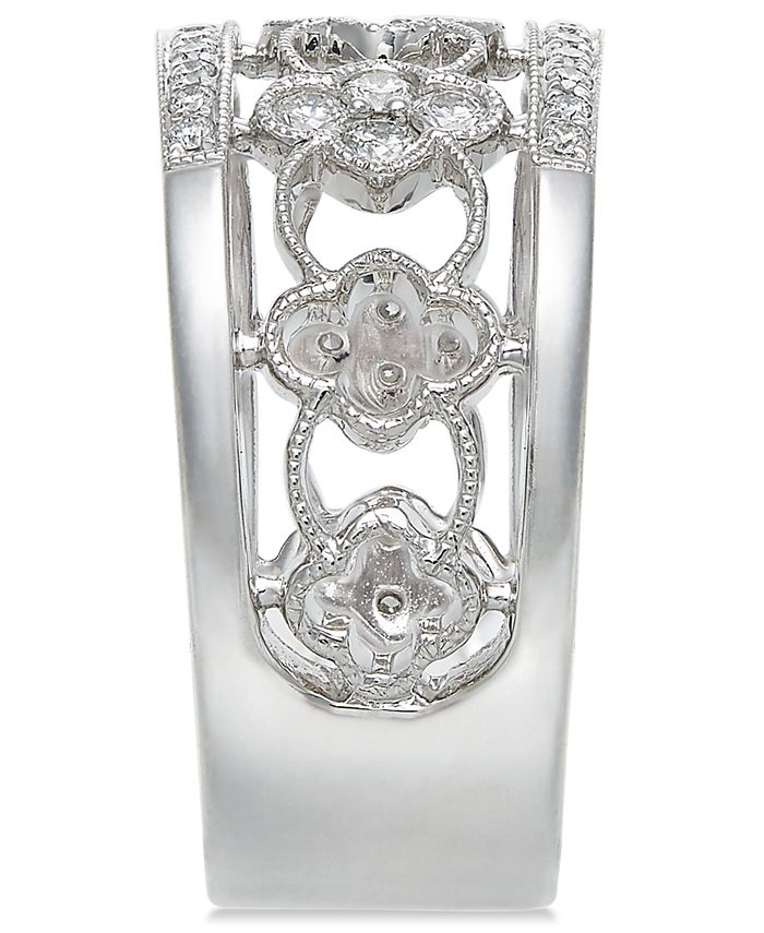 Macy's Diamond Openwork Floral Band (5/8 ct. t.w.) in 14k White Gold ...