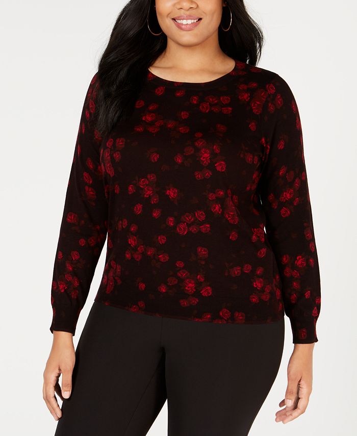 Michael Kors Plus Size Rose-Print Sweater - Macy's