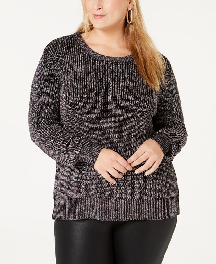 Belldini Plus Size Metallic-Knit Sweater - Macy's