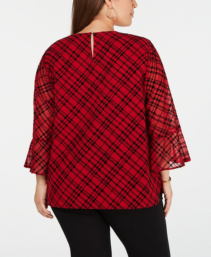 Calvin Klein Plus Size Bias Plaid Top - Macy's