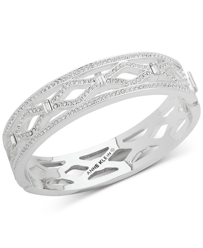 Anne Klein Silver-Tone Pavé Openwork Bangle Bracelet, Created for Macy ...