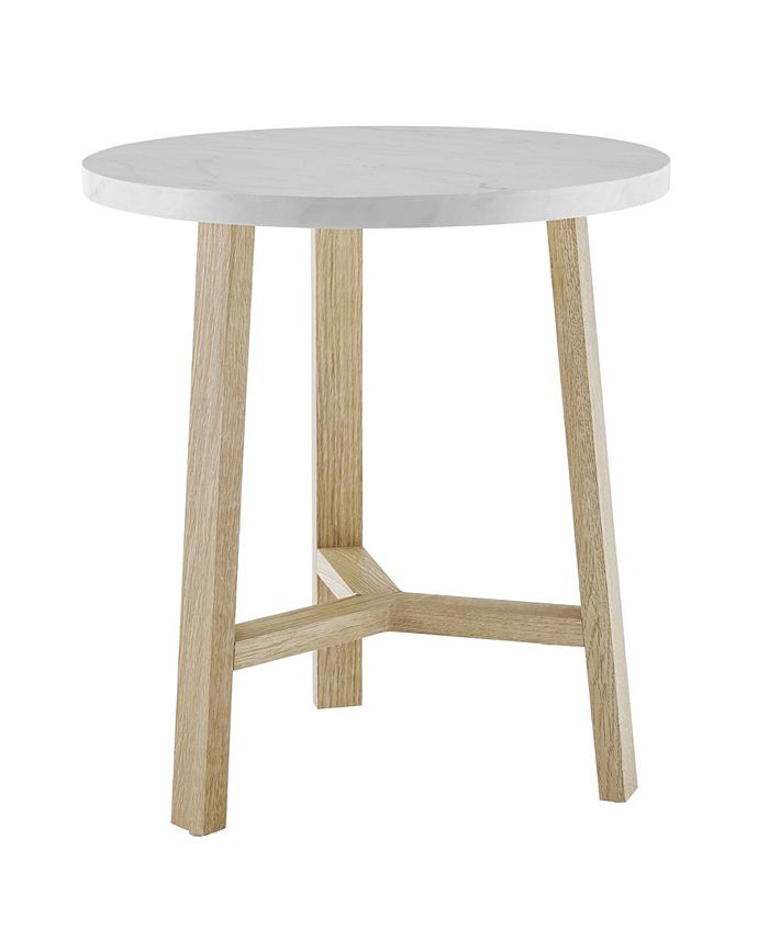 Walker Edison 20 inch Round Side Table in Faux White Marble and Light ...