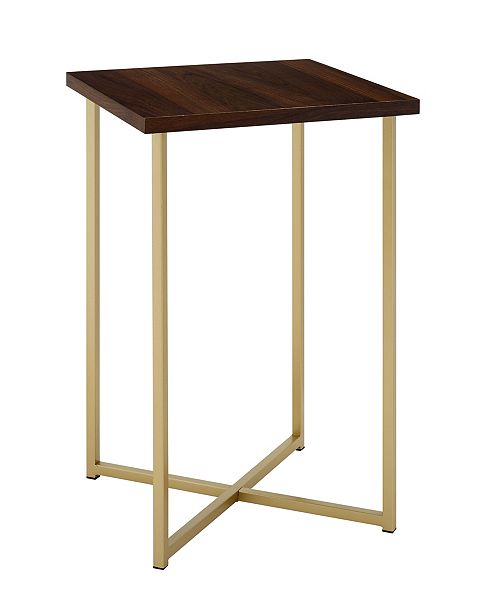 Walker Edison 16 inch Square Side Table with Dark Walnut Top and Gold ...