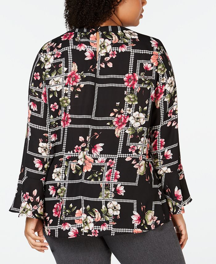 NY Collection Plus Size Floral-Print Embellished Top & Reviews - Tops ...