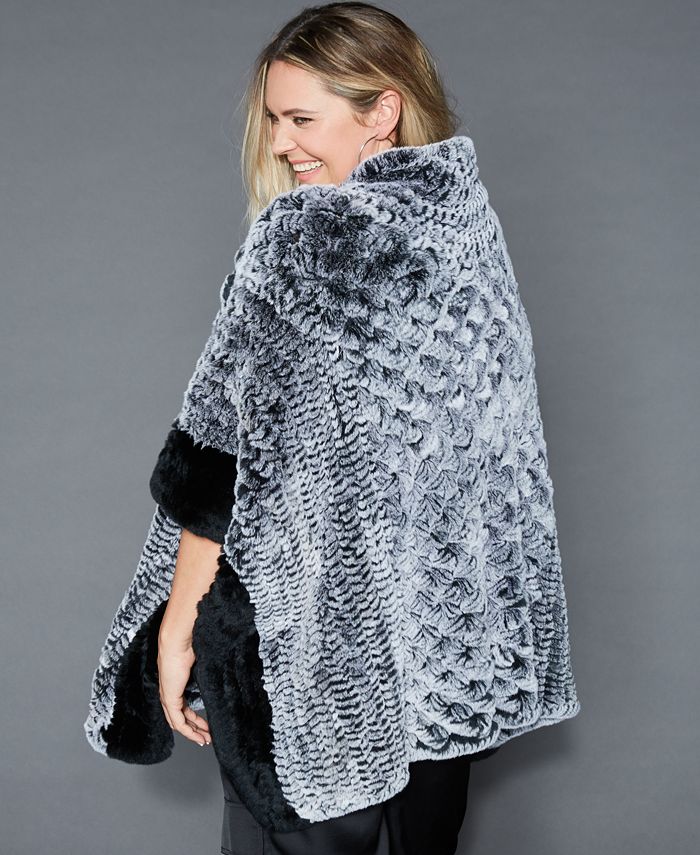 The Fur Vault Plus Size Knitted Rabbit Fur Poncho - Macy's