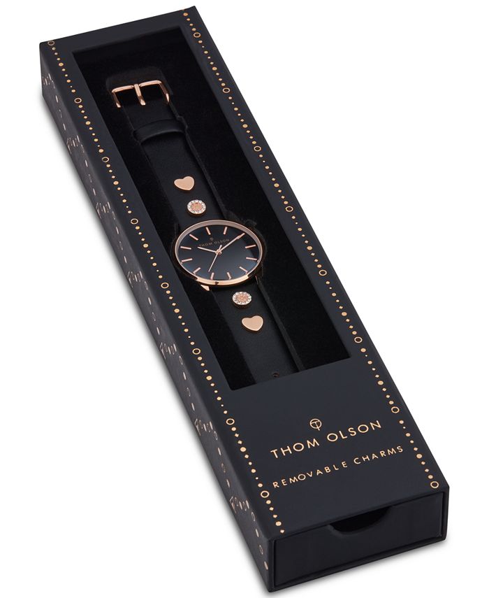 Thom Olson Women's Black Leather Strap Watch 34mm - Macy's