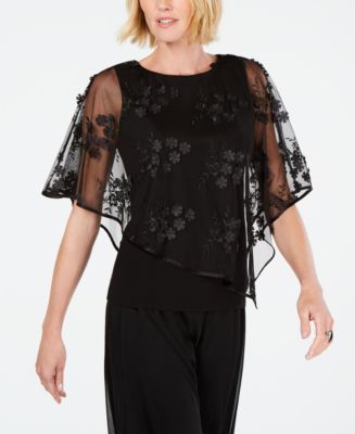 MSK 3D Floral Appliqué Overlay Top - Macy's