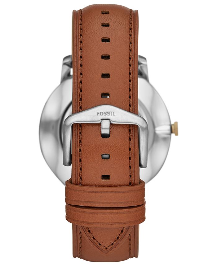 Fossil Men's Minimalist Diamond Brown Leather Strap Watch 44mm - Macy's