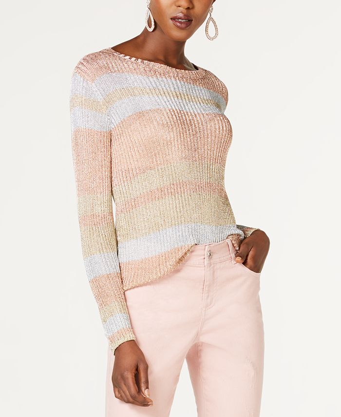 INC International Concepts I.N.C. Petite Metallic Ribbed Sweater ...