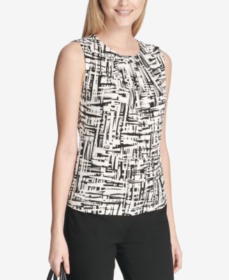 Calvin Klein Printed Pleat-Neck Blouse - Macy's