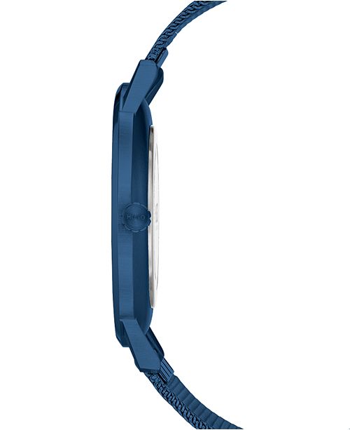 HUGO Men's #Exist Ultra Slim Blue Ion-Plated Stainless Steel Mesh ...