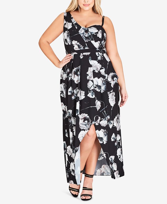 City Chic Plus Size Spanish Rose One-Shoulder Dress - Macy's