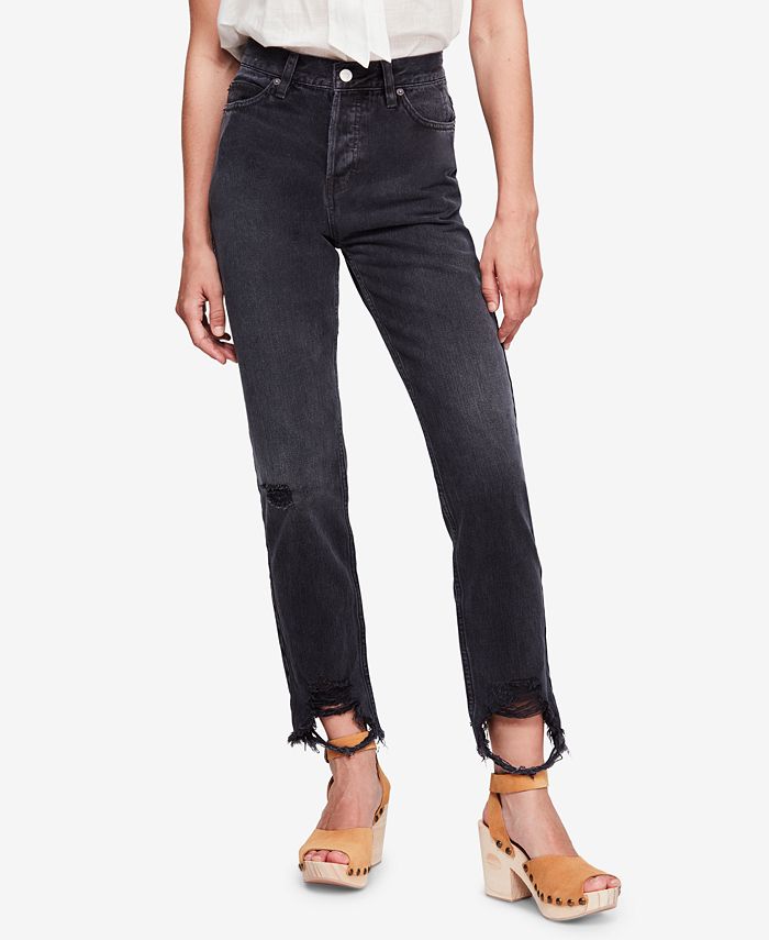 Free People Distressed-Hem Cotton Jeans - Macy's