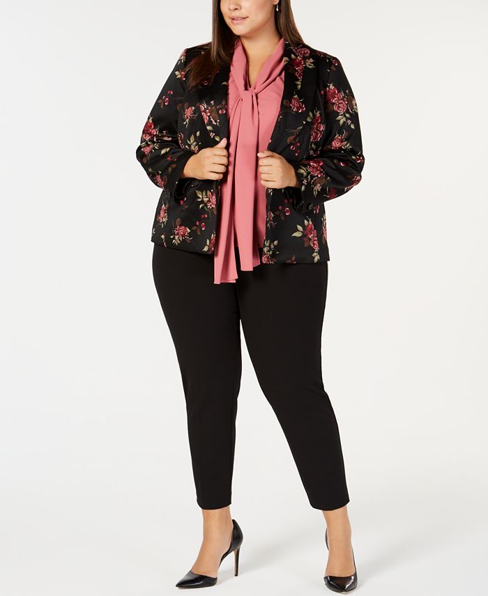 Nine West Plus Size Printed Jacket, Bow Blouse & Pull-On Pants - Macy's