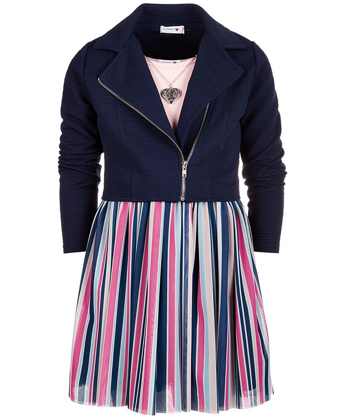 Beautees Big Girls 3-Pc. Moto Jacket, Dress & Necklace Set - Macy's