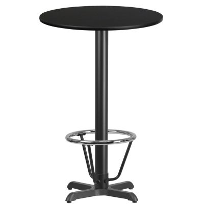 24'' Round Black Laminate Table Top With 22'' X 22'' Bar Height Table ...