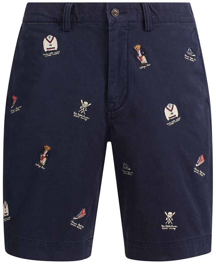 Polo Ralph Lauren Men's 9.5" Stretch Chino Embroidered Collegiate Shorts - Macy's