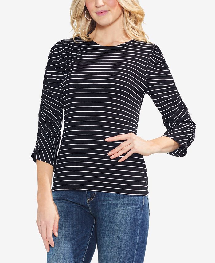 Vince Camuto Ruched-Sleeve Striped Top - Macy's