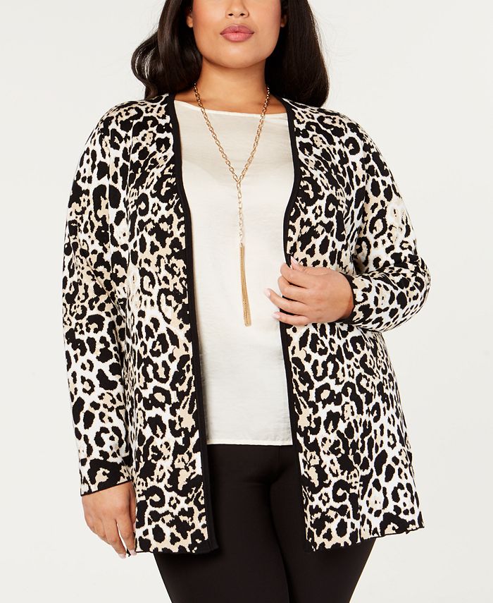 Belldini Black Label Plus Size Leopard-Print Open-Front Jacket - Macy's