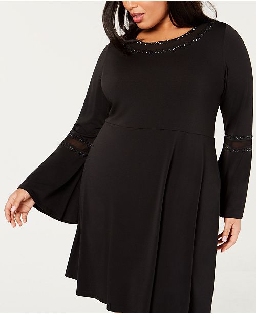 Belldini Plus Size Rhinestone-Trim Fit & Flare Dress & Reviews ...