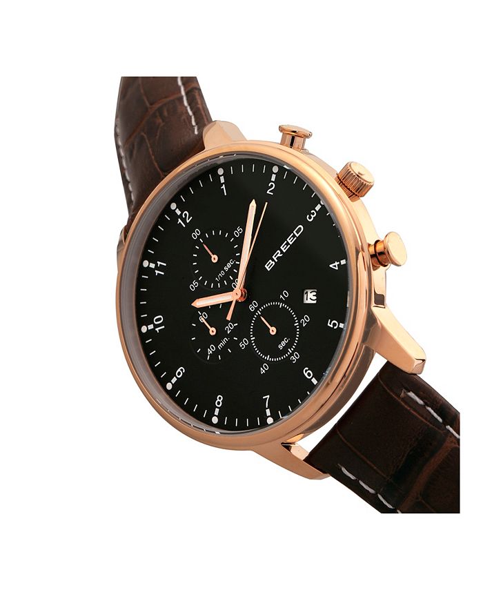 Breed Quartz Holden Chronograph Rose Gold And Brown Genuine Leather ...