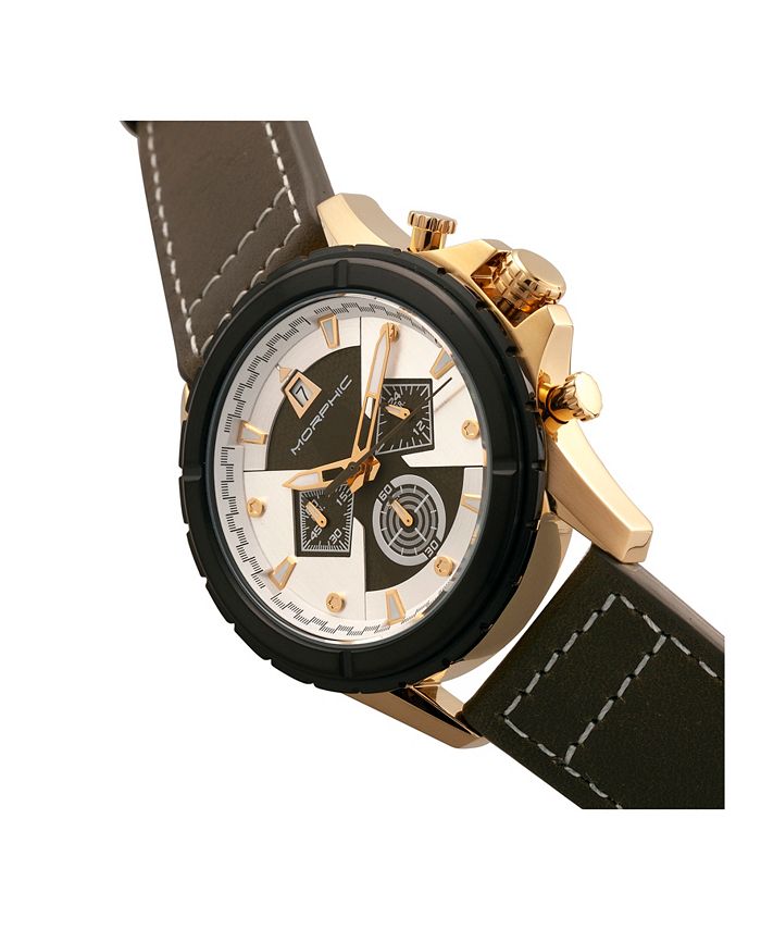 Morphic M57 Series, Gold Case, Olive Chronograph Leather Band Watch ...