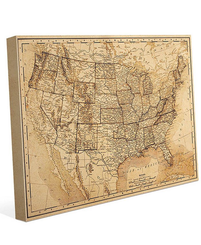 Creative Gallery Vintage United States Map Sepia 24" X 36" Canvas Wall ...