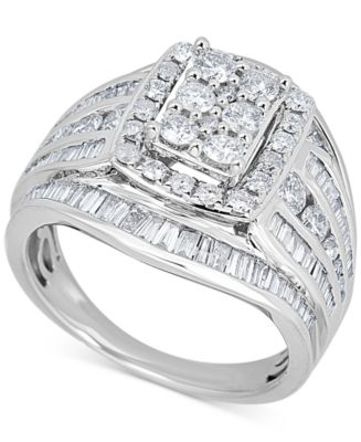 Diamond Multi-Row Cluster Ring (1-3/4 ct. t.w.) in 14k White Gold - Macy's