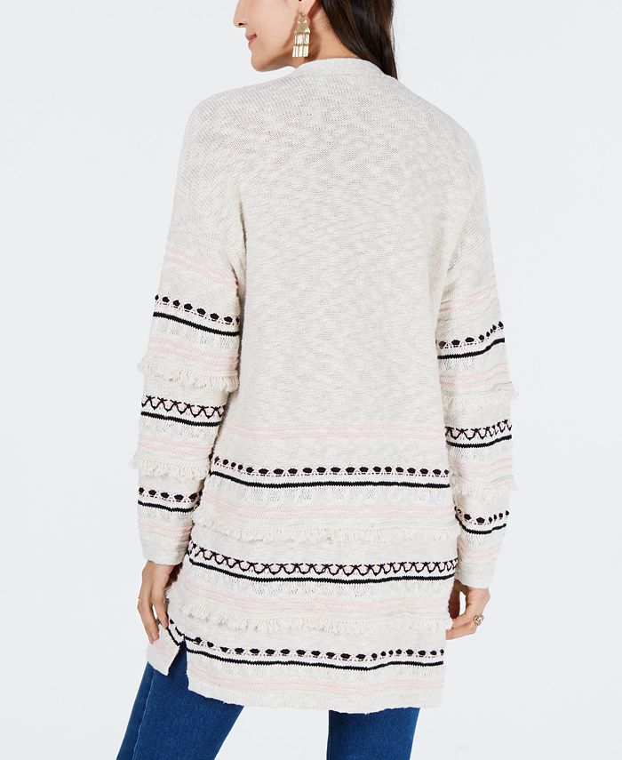 Style & Co Cotton Jacquard Fringed Completer Cardigan, Created for Macy ...