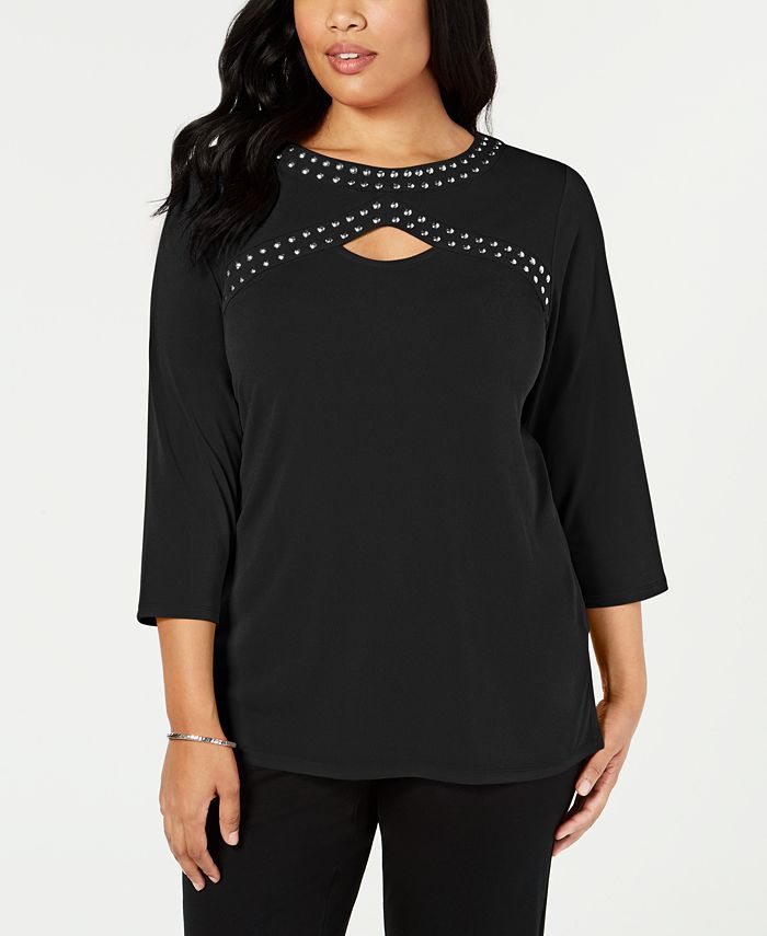 JM Collection Plus Size Embellished Keyhole Top, Created for Macy's ...