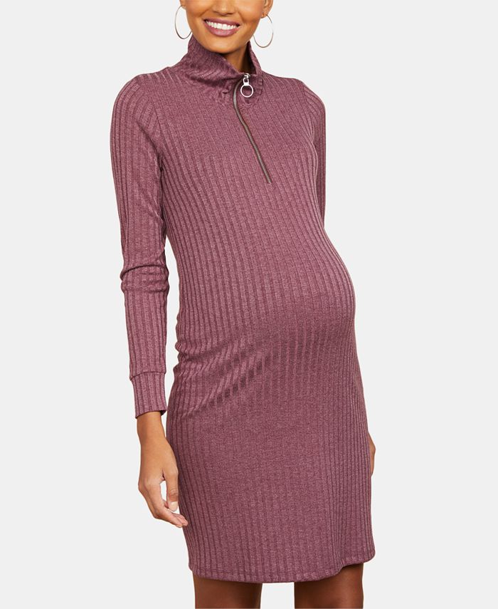 Motherhood Maternity Zip-Front Ribbed Dress - Macy's