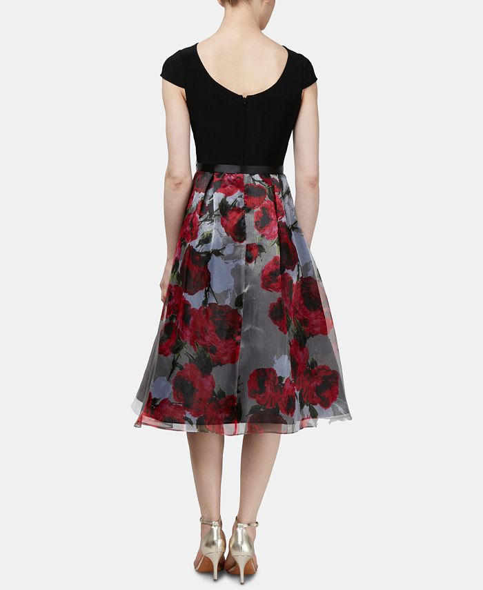 SL Fashions Floral Organza Ruched Dress - Macy's