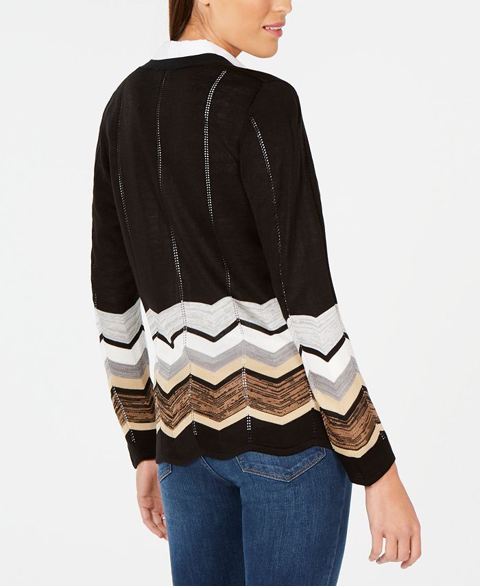 NY Collection Petite Chevron Cardigan - Macy's