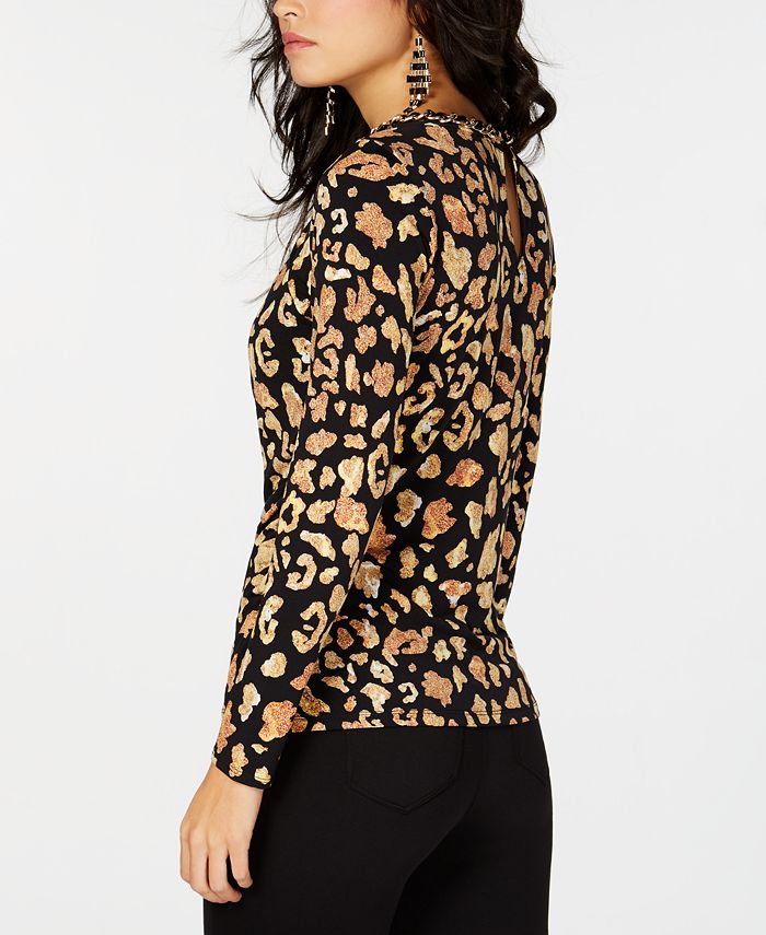 Thalia Sodi Animal-Print Keyhole Top, Created for Macy's - Macy's