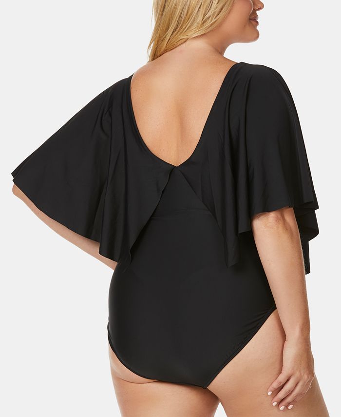 Raisins Curve Trendy Plus Size Juniors' Flutter-Sleeve One-Piece ... Raisins Curve Trendy Plus Size Juniors' Flutter-Sleeve One-Piece ...