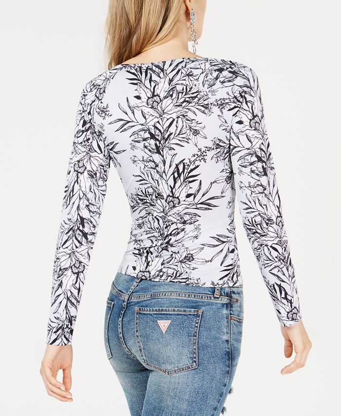 GUESS Sydney Printed Notched-Neck Top - Macy's