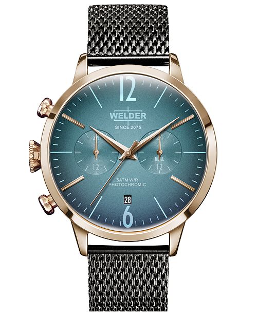 WELDER Men's Gunmetal Stainless Steel Mesh Bracelet Watch 42mm ...