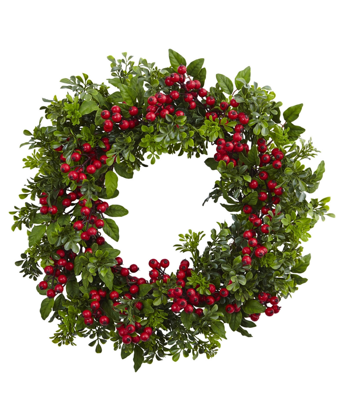 Click here for Nearly Natural 24 Berry Boxwood Wreath - Red prices