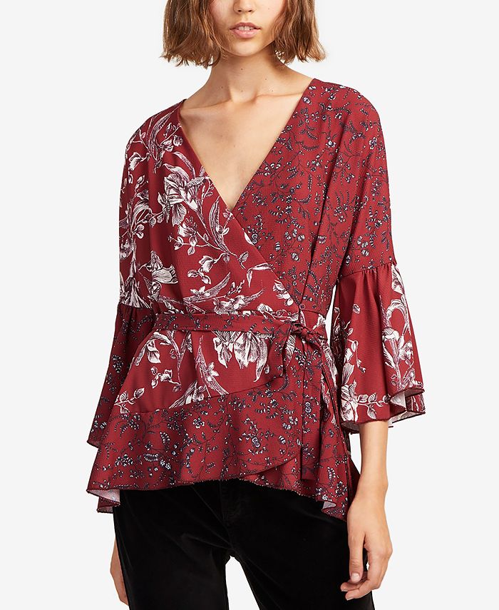 French Connection Ellette Floral-Print Wrap Top - Macy's