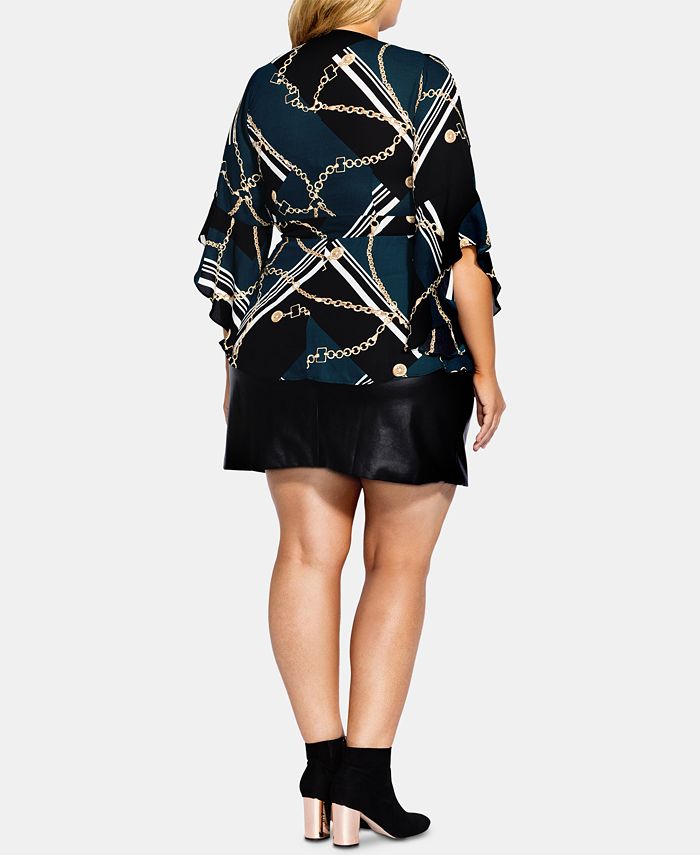 City Chic Trendy Plus Size Chain-Print Faux-Wrap Top - Macy's