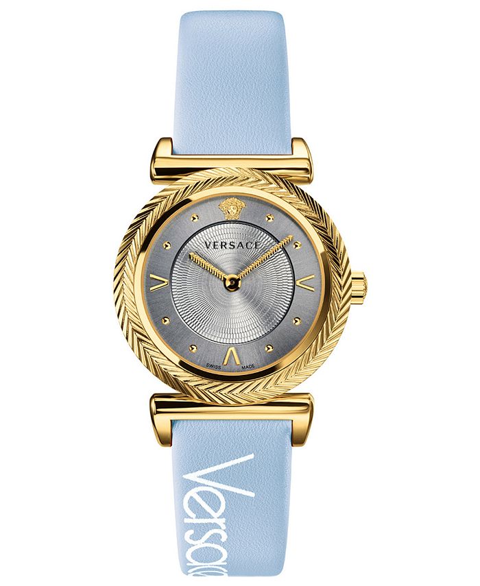 Versace Women's Swiss V-Motif Vintage Logo Light Blue Leather Strap ...