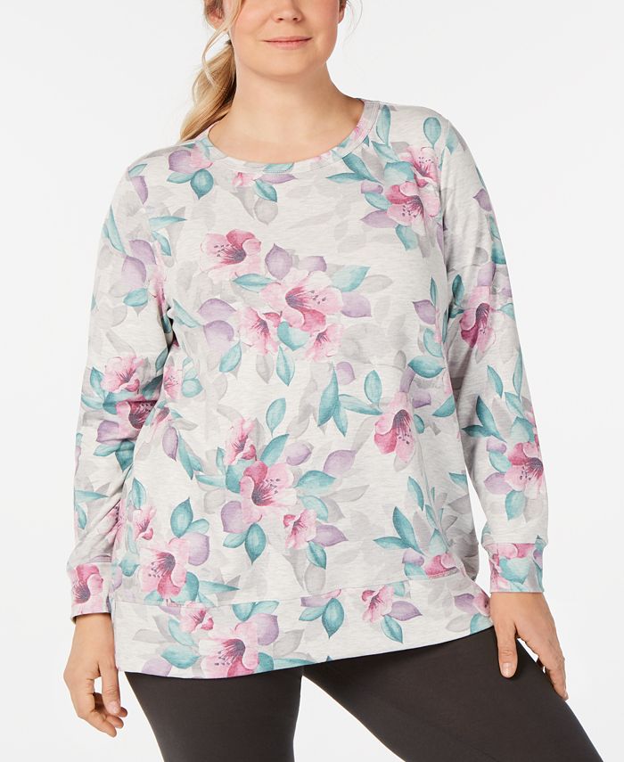 Ideology Plus Size Printed Lattice-Back Top, Created for Macy's - Macy's